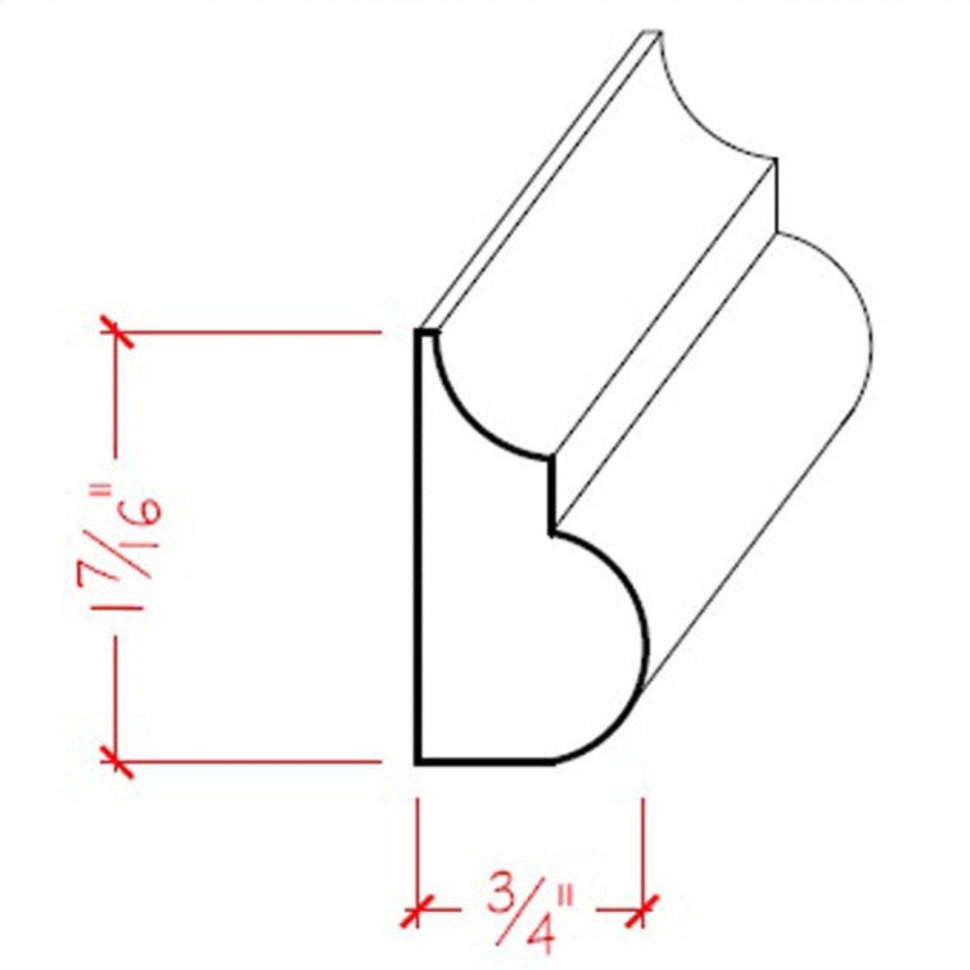 EWBC26 Nose and Cove 1-7/16" Tall x 3/4" Base Cap Moulding. Unfinished ...