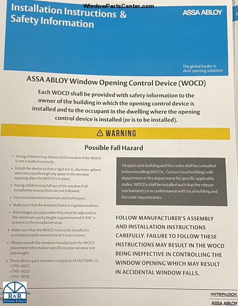 S1016 - ASSA ABLOY Casement Window Operating Control Devise WOCD – R&R ...