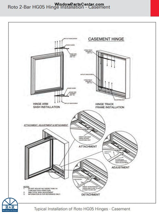 SS10003 - Roto North America HG05 10" Adjustable Hinge Kit For Casemen ...