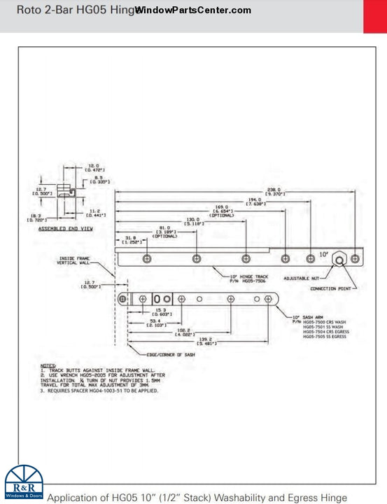 SS10003 - Roto North America HG05 10" Adjustable Hinge Kit For Casemen ...